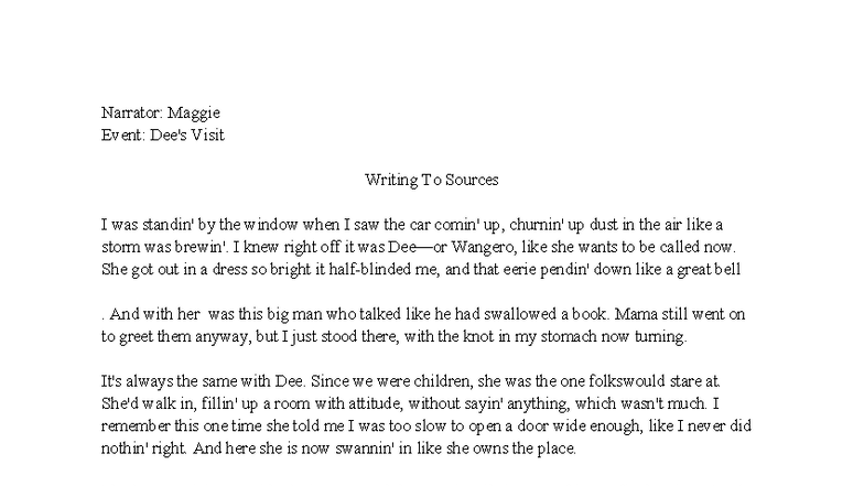Writing to Sources: Analyzing the Narrator's Perspective in "Everyday ...