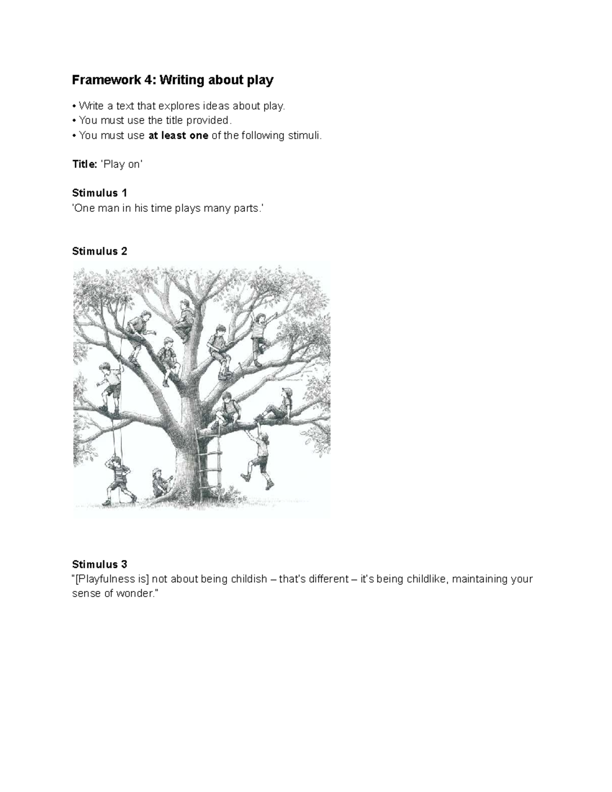 Section B Stimulus: Play - Framework 4: Writing about play Write a text ...