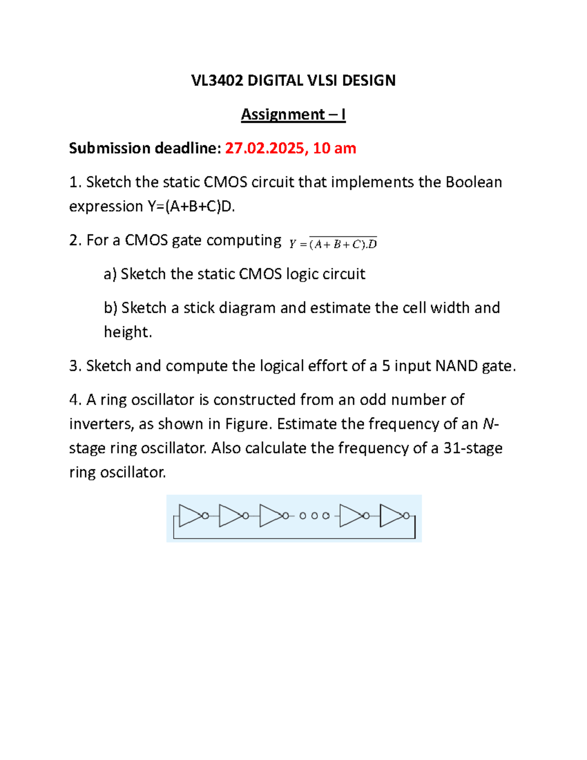 Assignment 1 - This contains practice questions in CMOS logic circuits ...