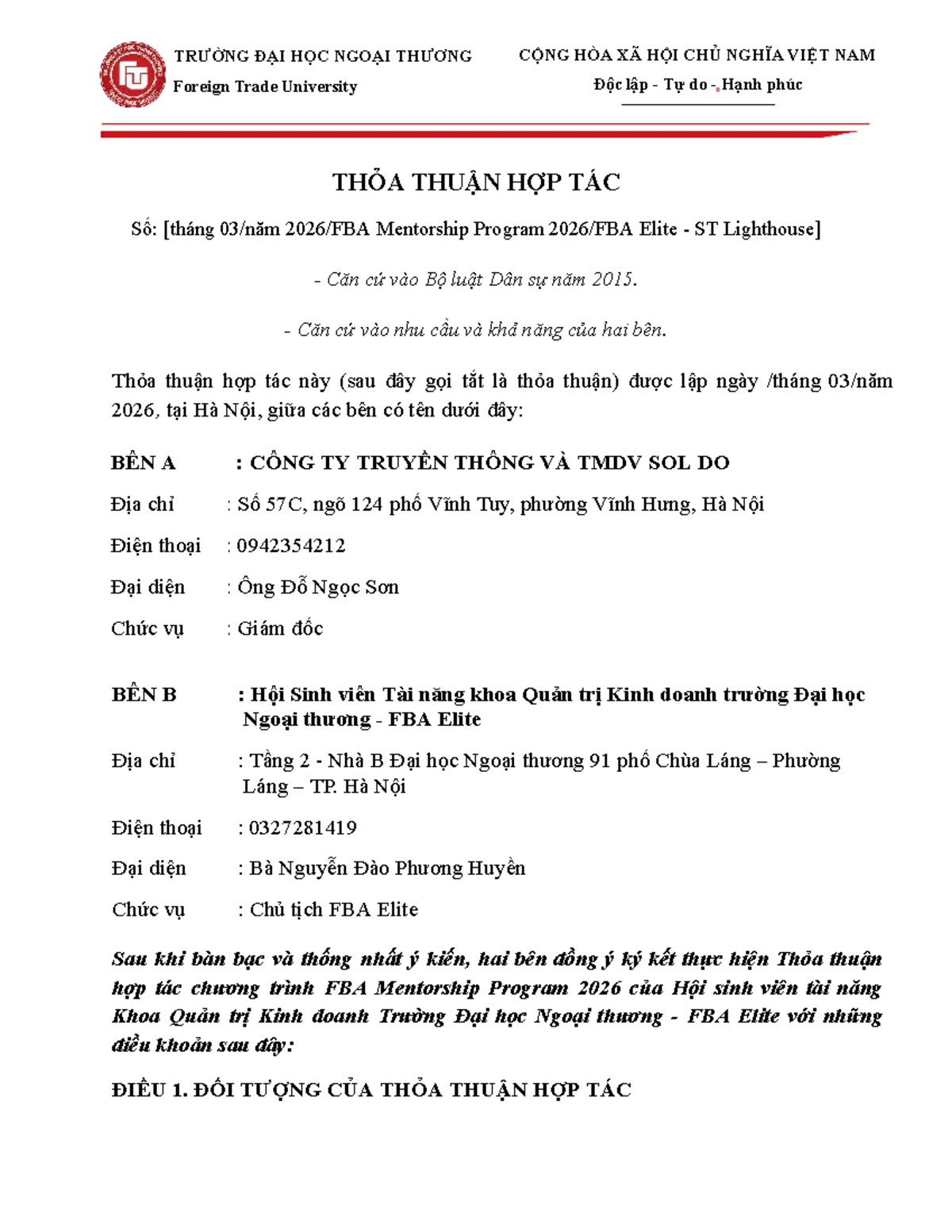 [FBA Elite x ST Lighthouse] Thỏa Thuận Hợp Tác Mentorship Program 2026 ...