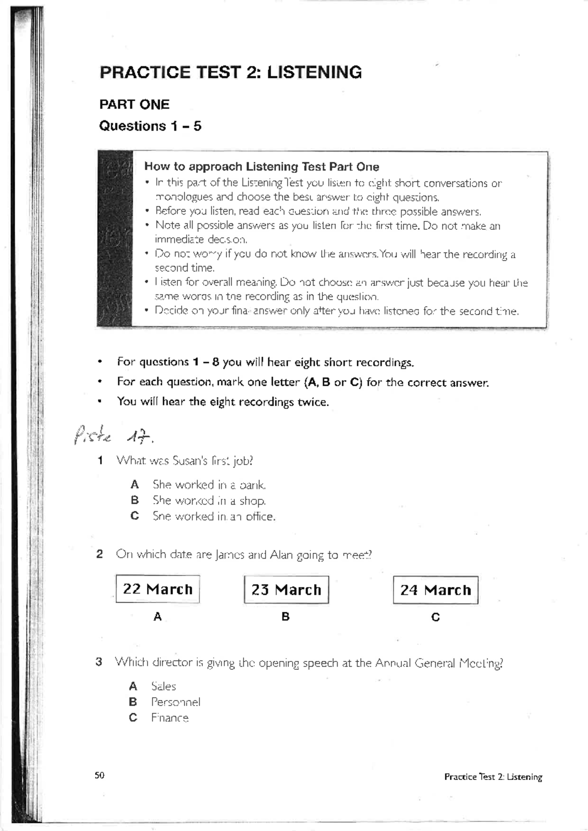 BECP (SS) Practice Test 2: Listening Part 1-4 Guide - Studocu