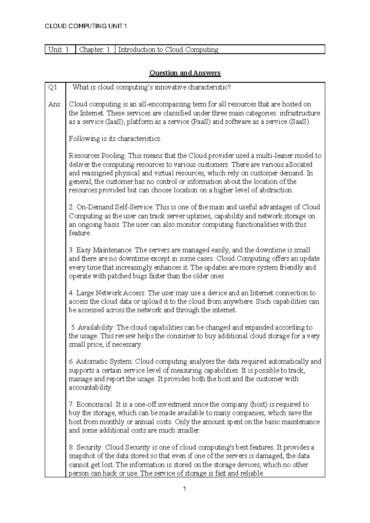 Cloud Computing Unit 1 Notes Of Unit 1 Unit 1 Chapter 1