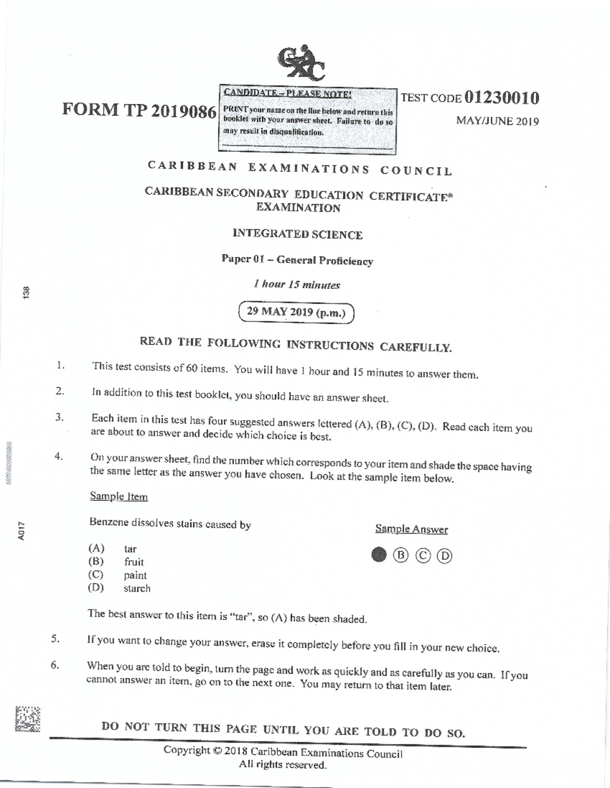 CSEC Integrated Science Paper 1 Study Guide 2019 - Studocu