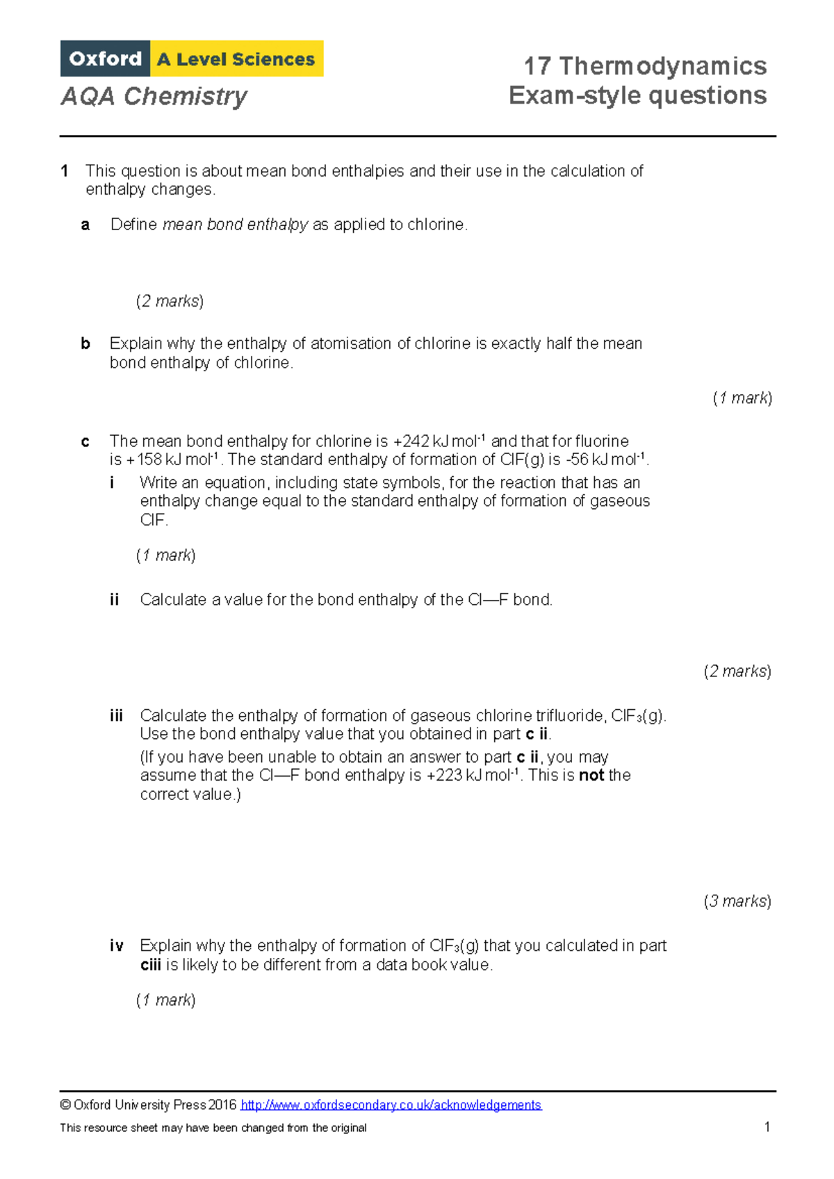 AQA Chemistry Thermodynamics Questions and Explanations - Studocu