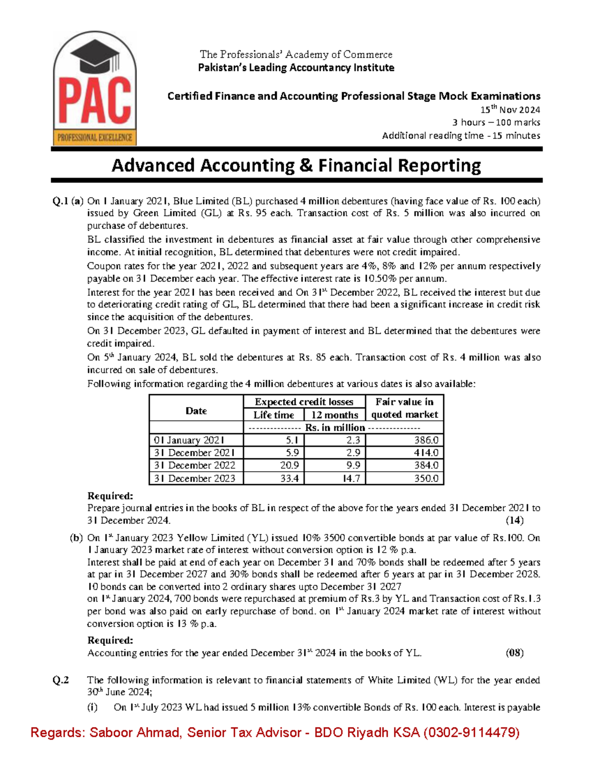 PAC ALL CFAP MOCK WITH Solution Compiled BY Saboor Ahmad - The ...