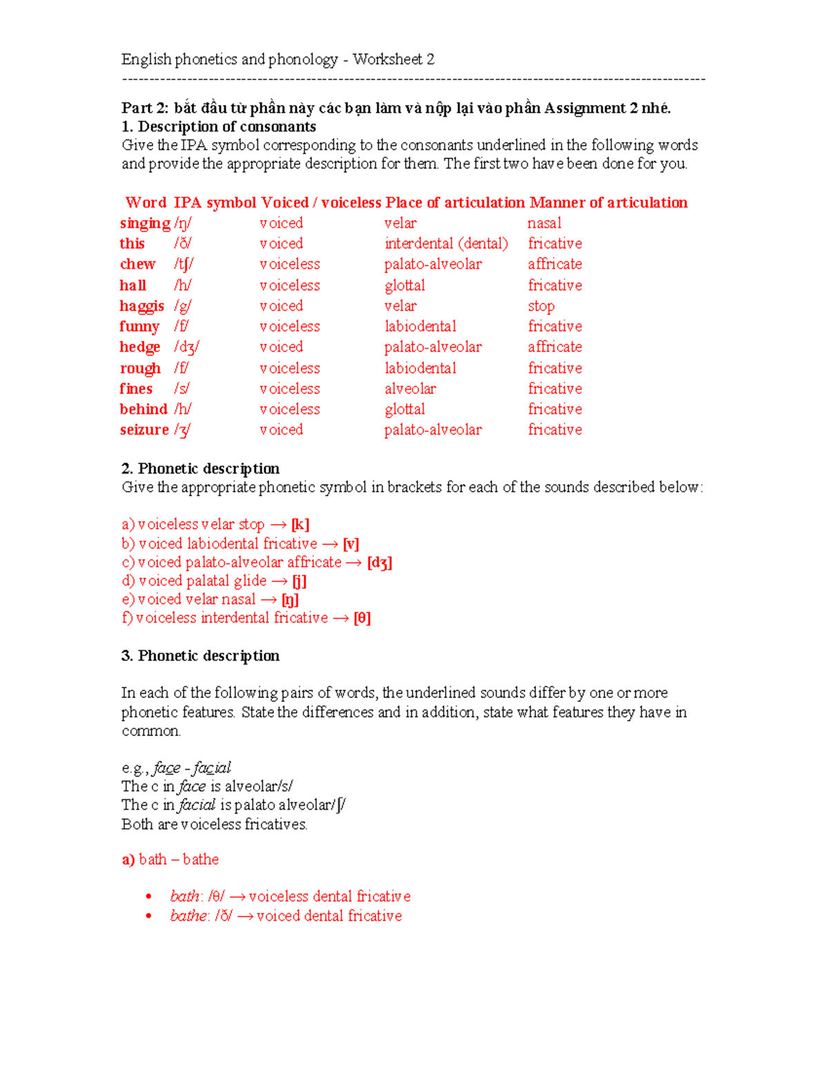 English Phonetics and Phonology Worksheet 2 - Assignment 2 - Studocu