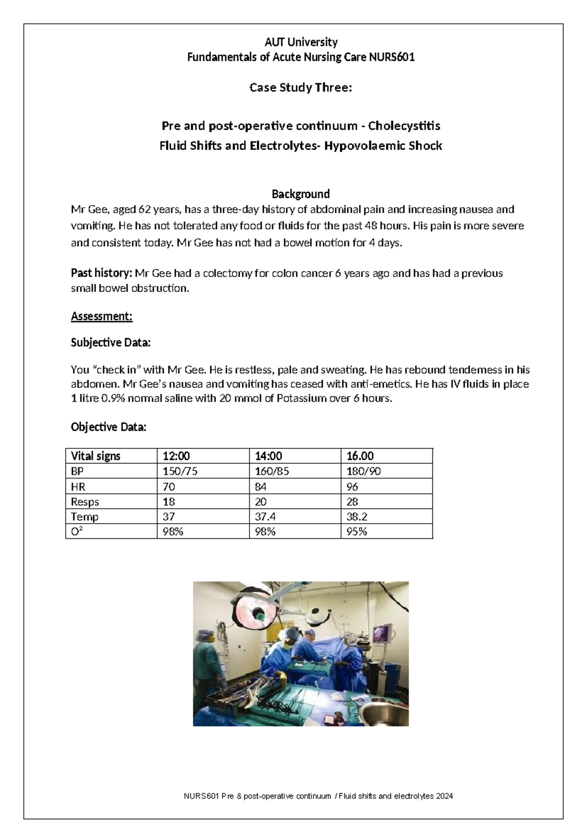 NURS601 Case Study: Pre & Post-Op Continuum of Cholecystitis Care - Studocu