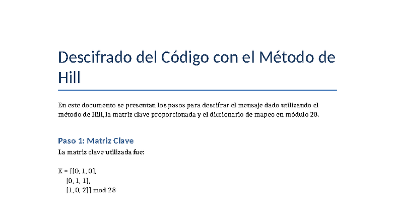 Descifrado del Código con el Método de Hill - Curso de Criptografía ...