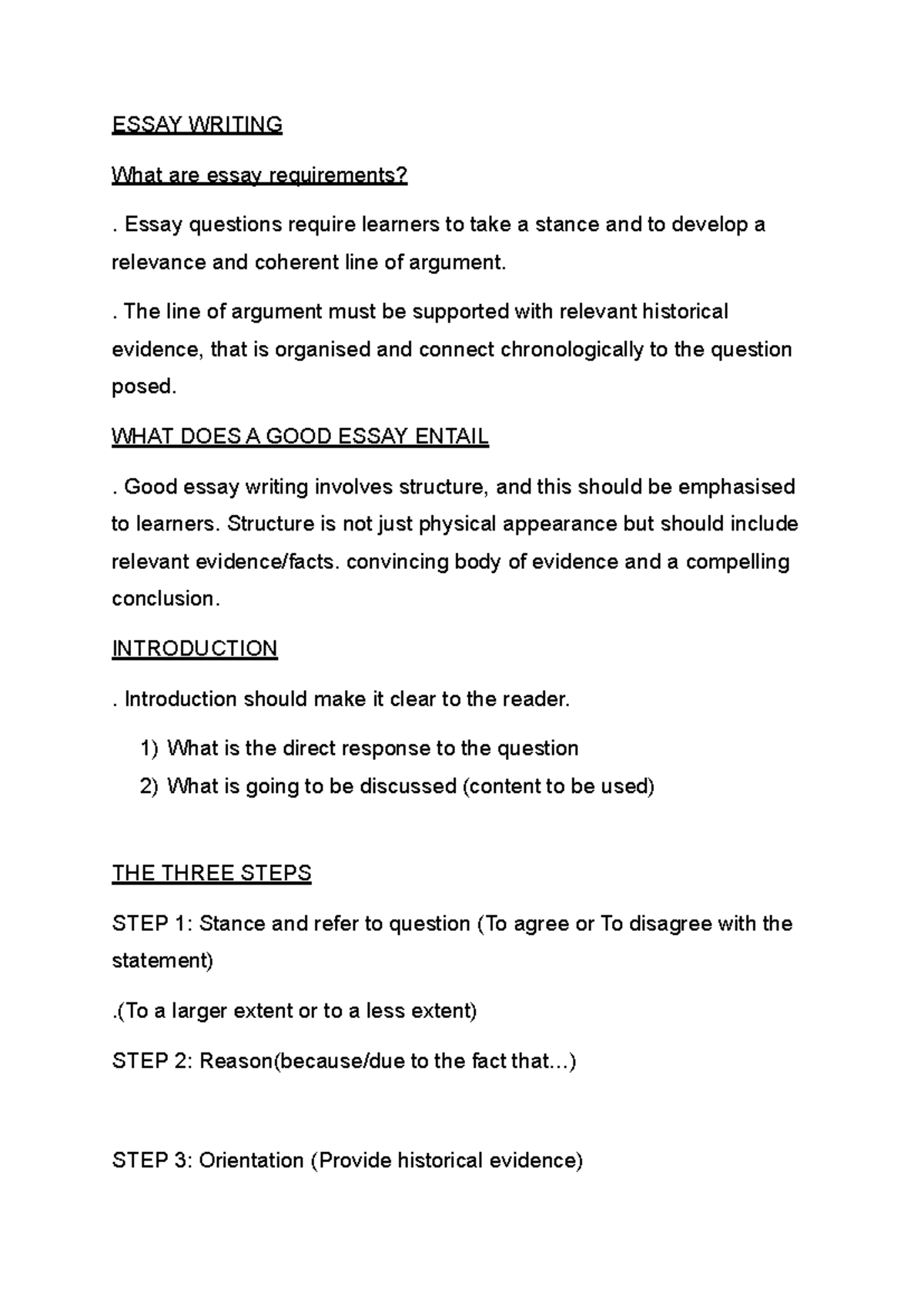 Essay Writing Notes: Key Requirements and Structure - Studocu