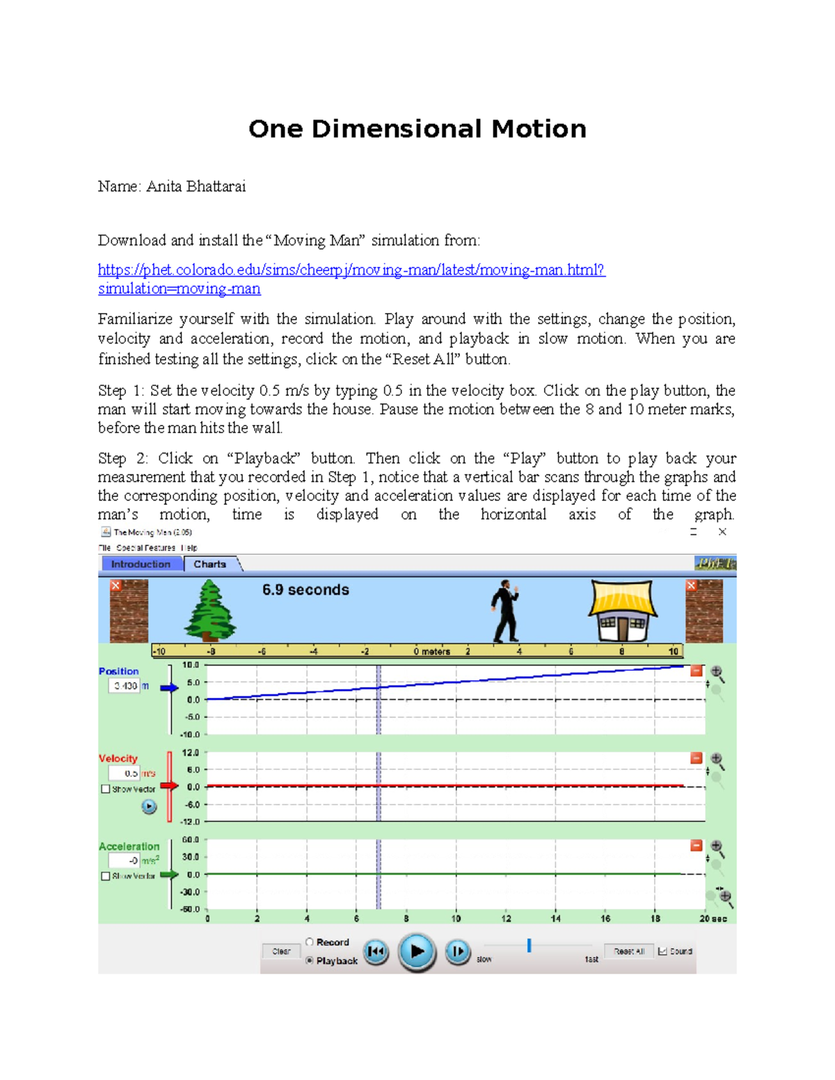1D Motion Lab: Exploring Velocity, Acceleration, and Predictions - Studocu
