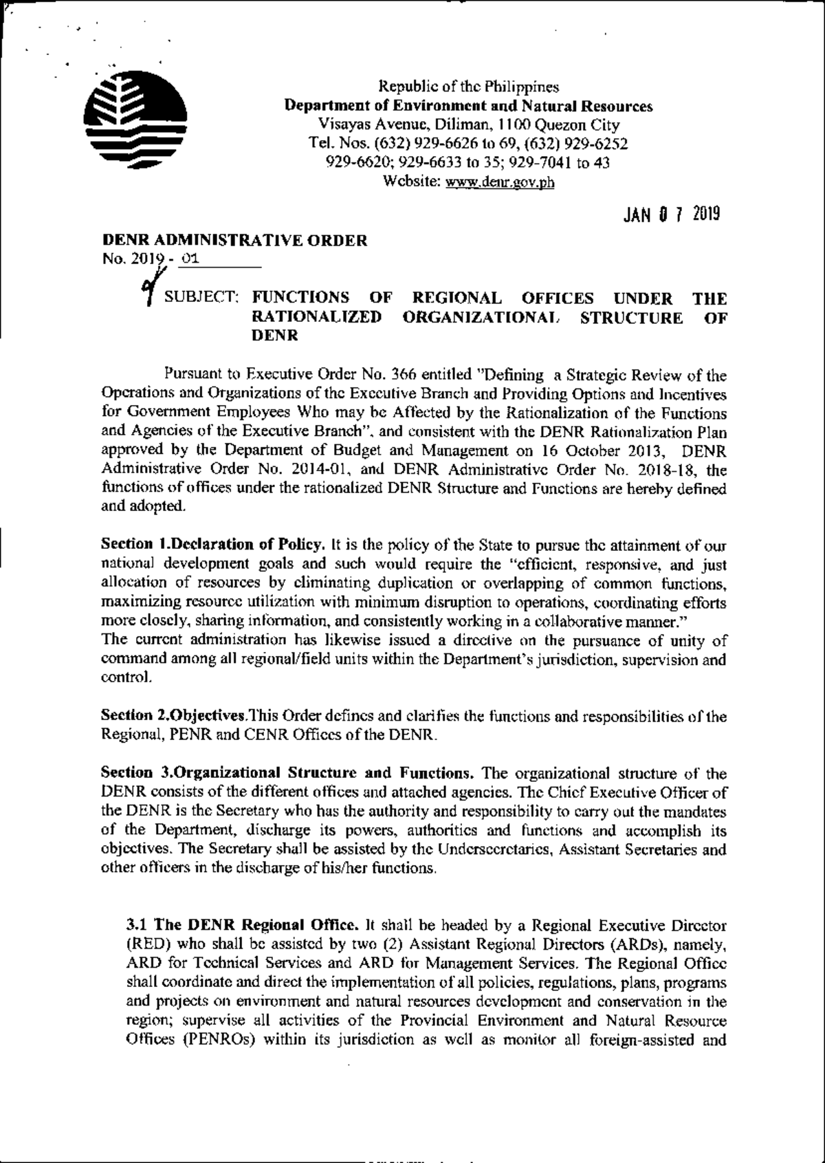 Functions of Regional Offices in DENR's Rationalized Org Structure ...