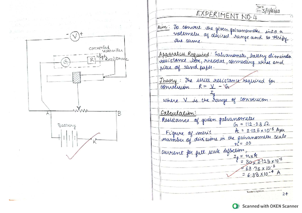 XII Physics Experiment 4 - Galvanometer to Voltmeter Conversion - Studocu