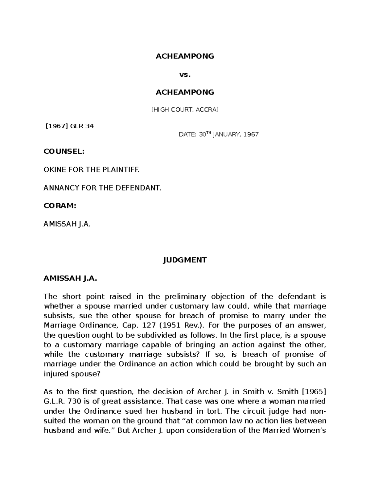 Acheampong v. Acheampong Case Study - High Court Judgment Analysis ...