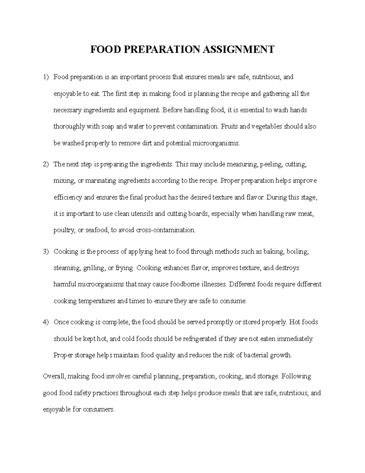FOOD 101: Food Preparation Assignment Overview and Guidelines - Studocu