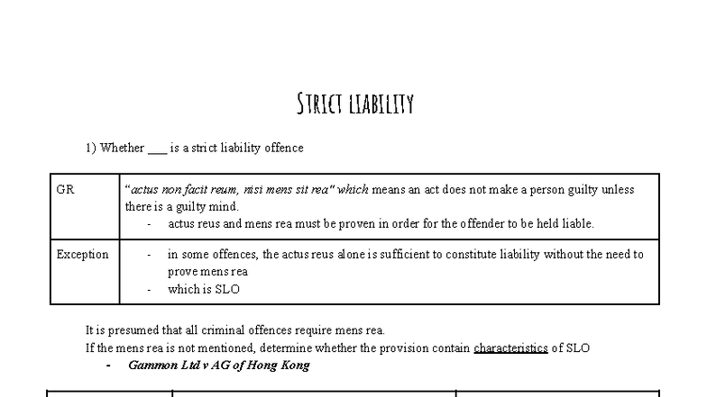 Criminal Law Notes: Strict Liability & Related Defenses (CL101) - Studocu
