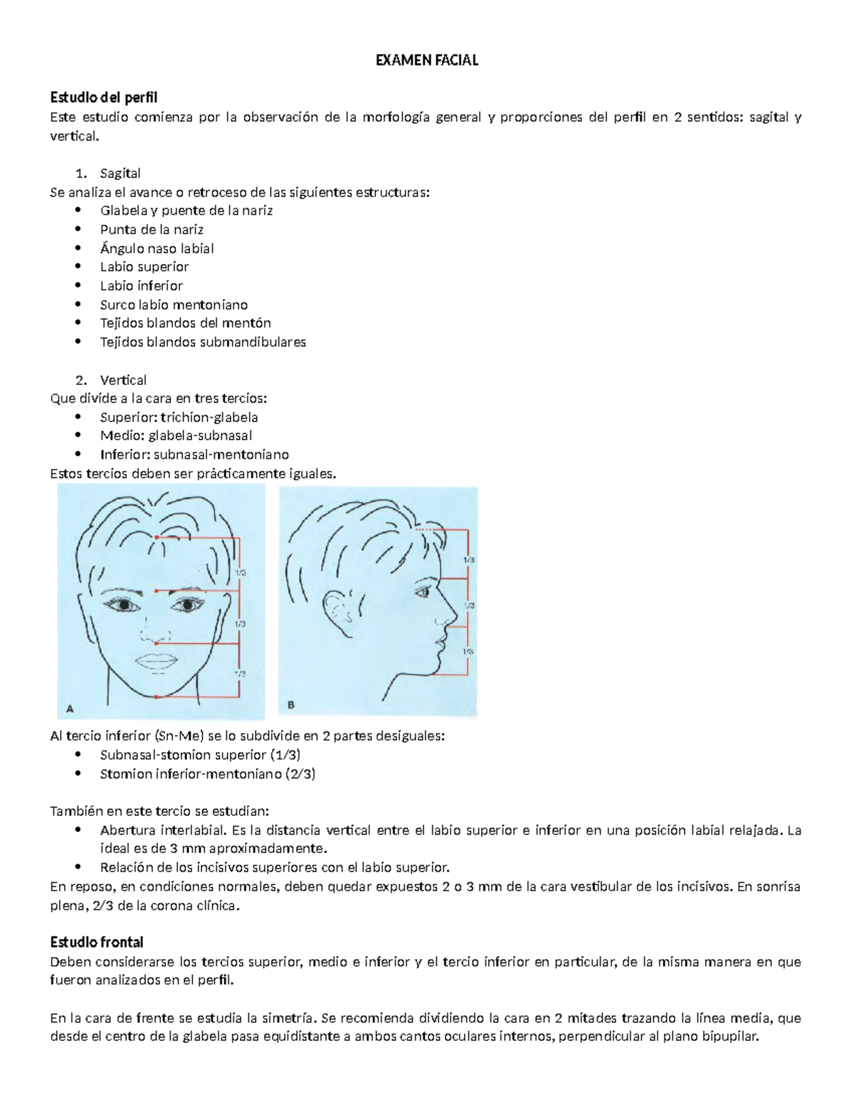 4. Examen facial: Análisis de la simetría y proporciones faciales - Studocu