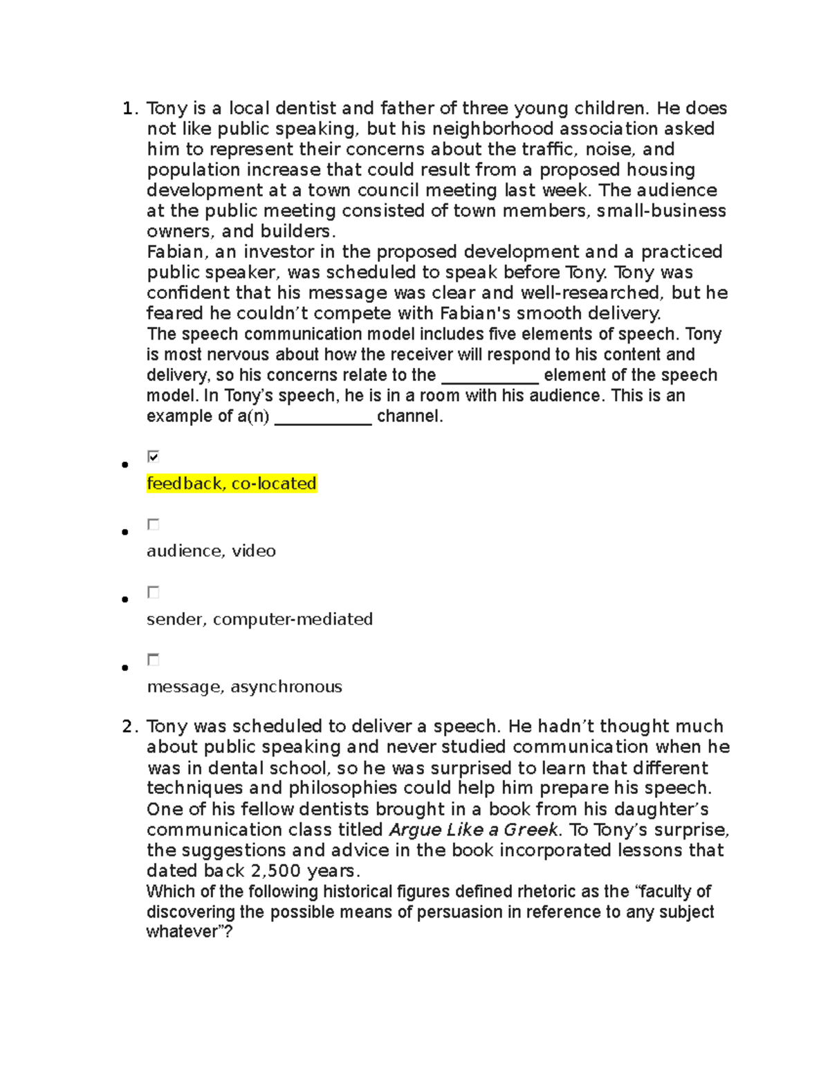 Public Speaking Unit 1 Challenge 1 - Tony is a local dentist and father ...