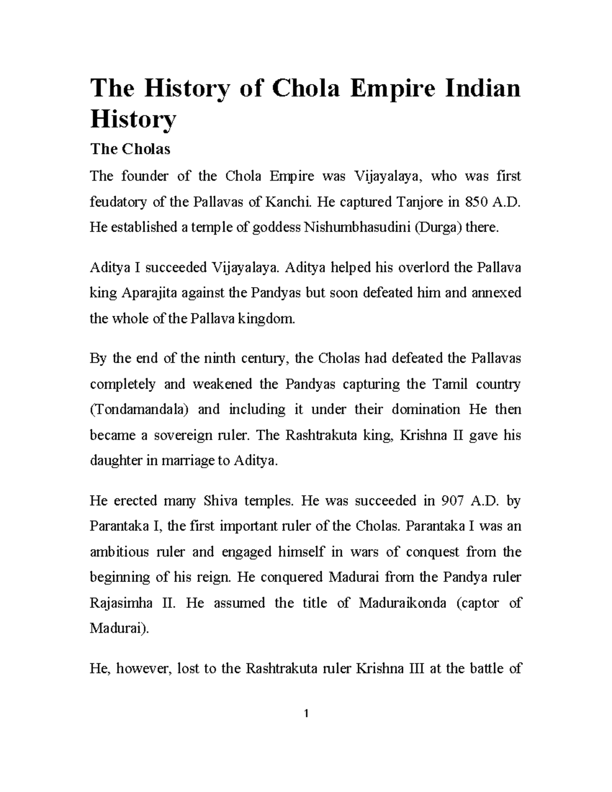 Chola Empire: A Comprehensive Study of Its History and Legacy - Studocu