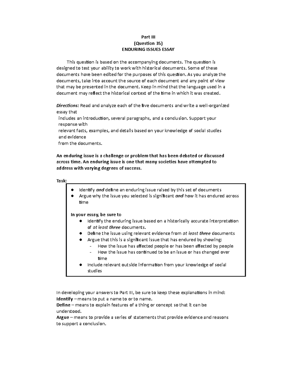 Global Regents Prep: Enduring Issues Essay Guidelines and Examples ...