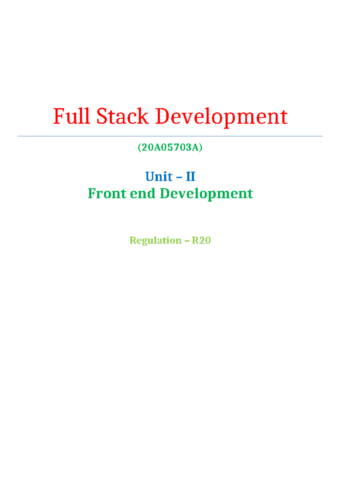 Unit-2 FSD (20A05703A) - JavaScript Basics and Frontend Development - Studocu