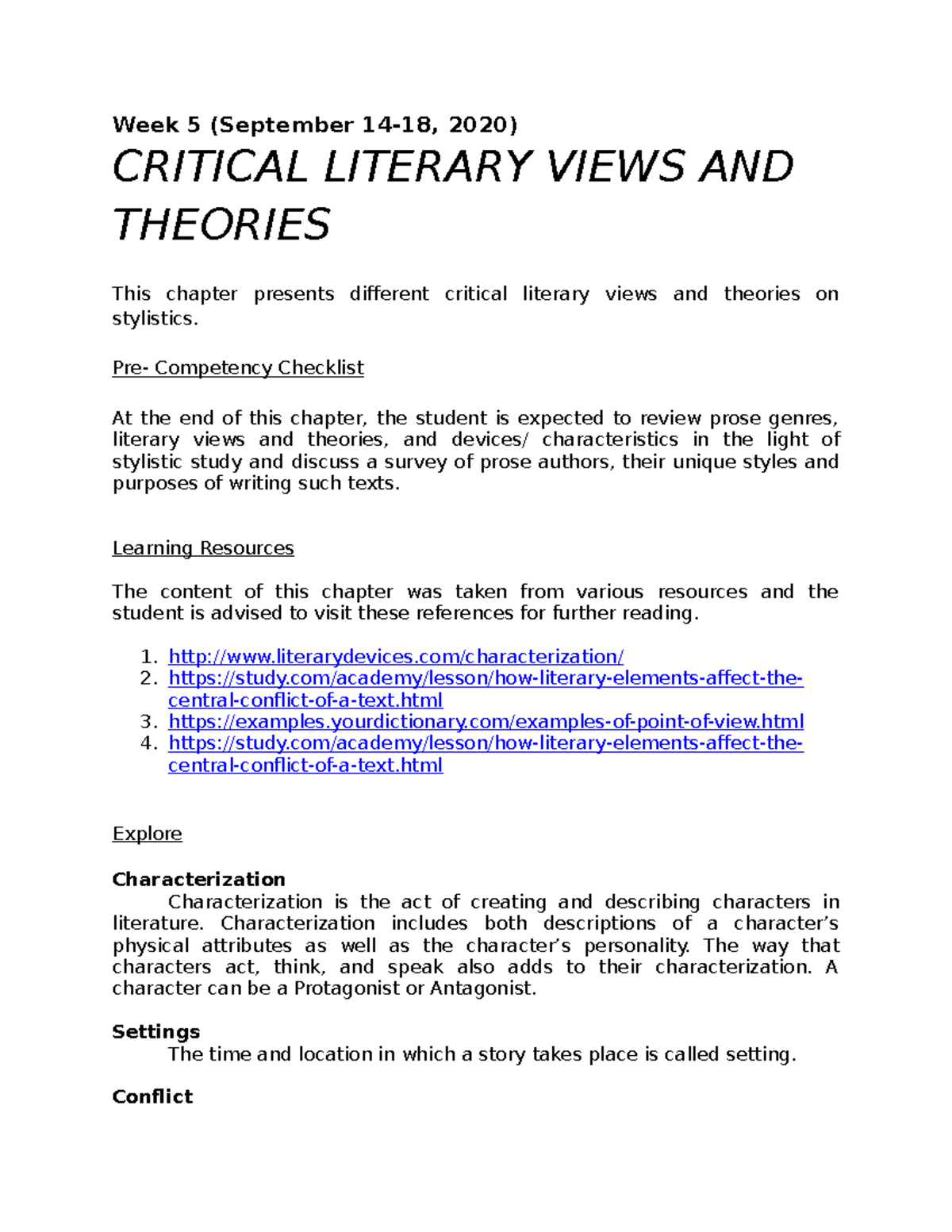 Critical Literary Theories and Views on Stylistics - Week 5 Notes - Studocu