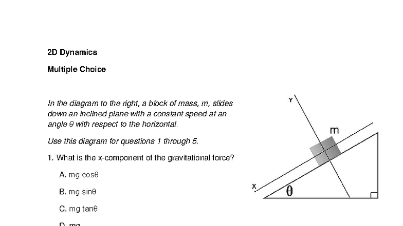 AP Physics 2D Dynamics Multiple Choice Questions and Answers - Studocu