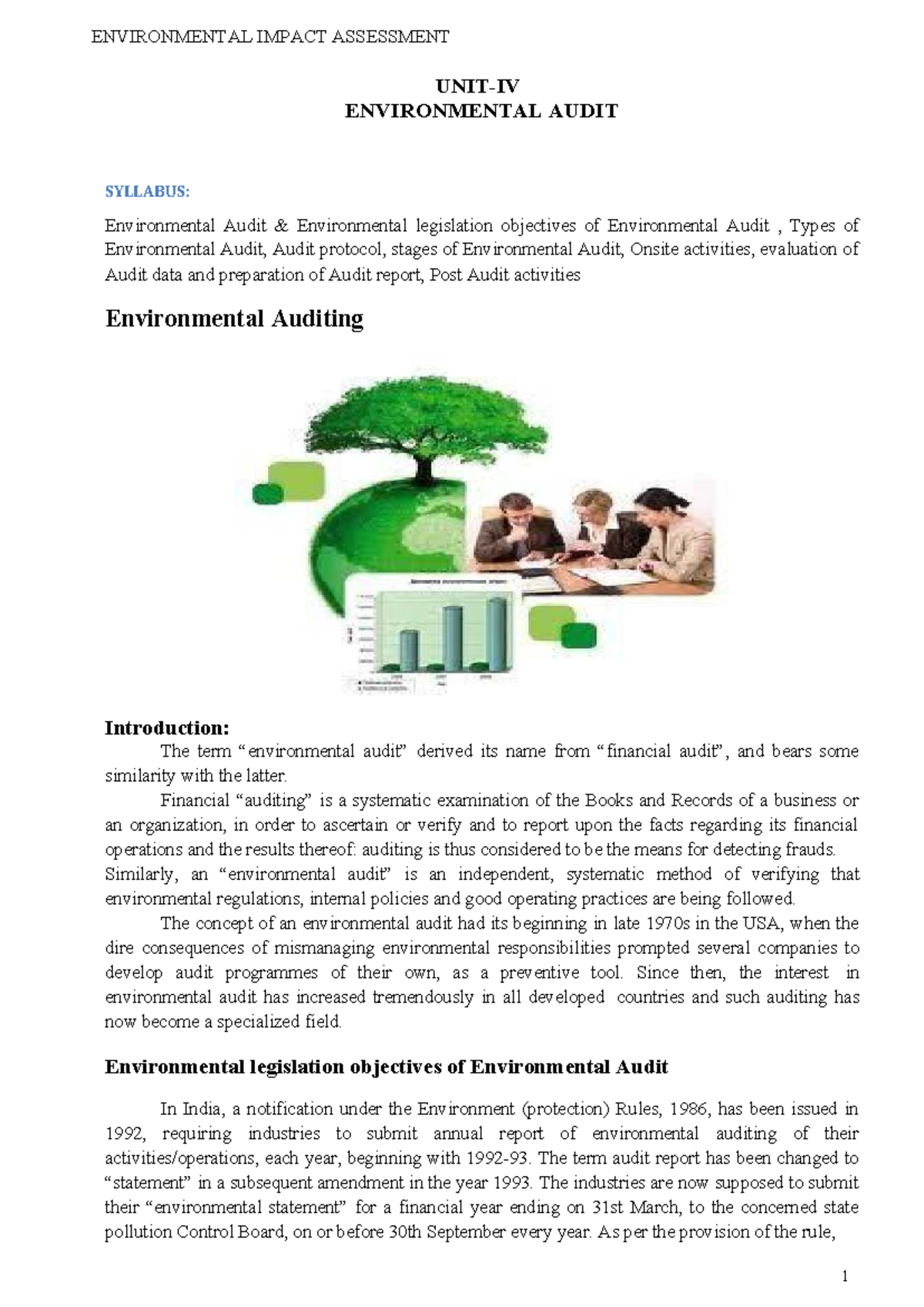 EIA UNIT-IV: Comprehensive Guide to Environmental Audit Protocols - Studocu