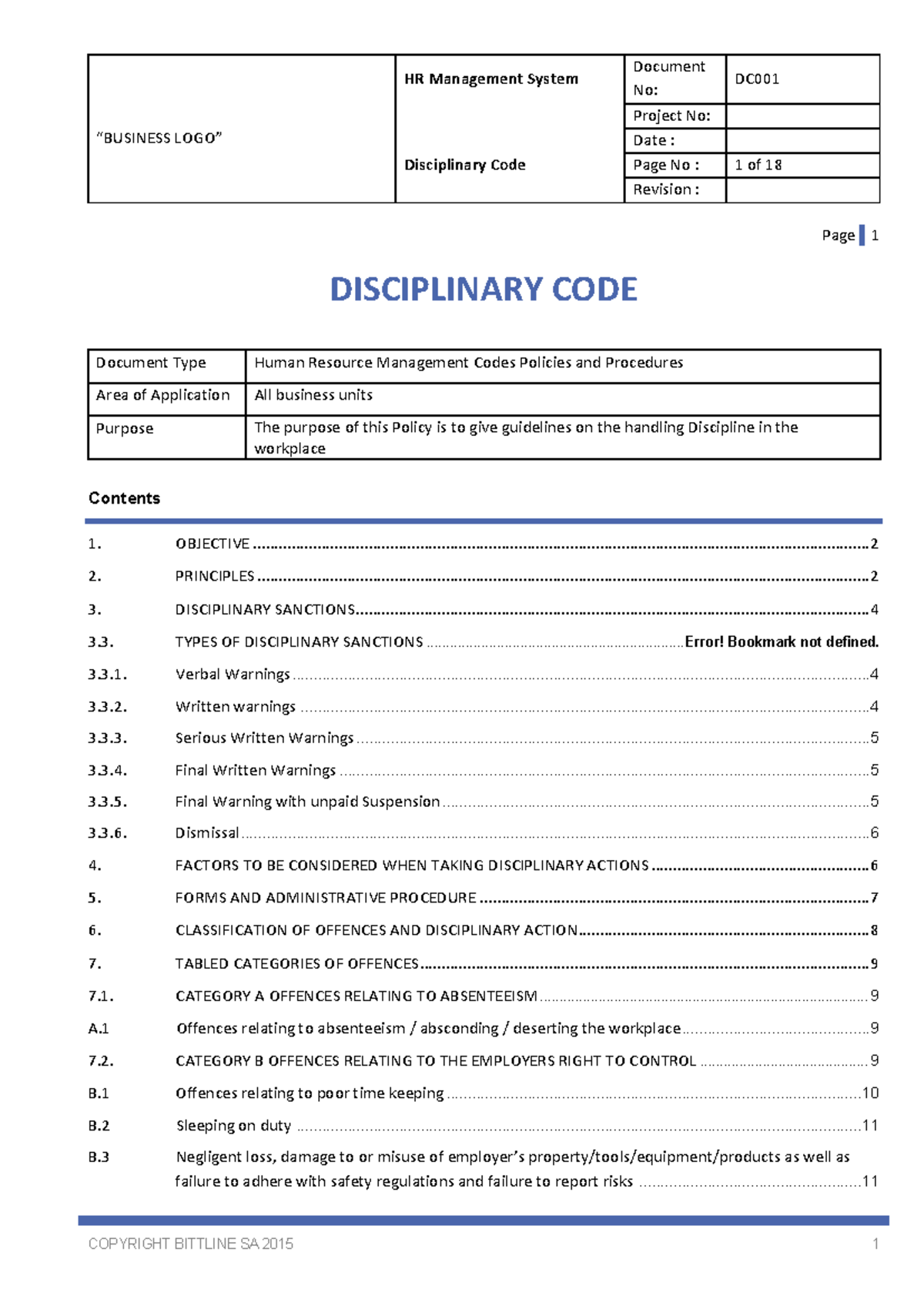 HRM 101: Disciplinary Code Guidelines and Procedures Document - Studocu