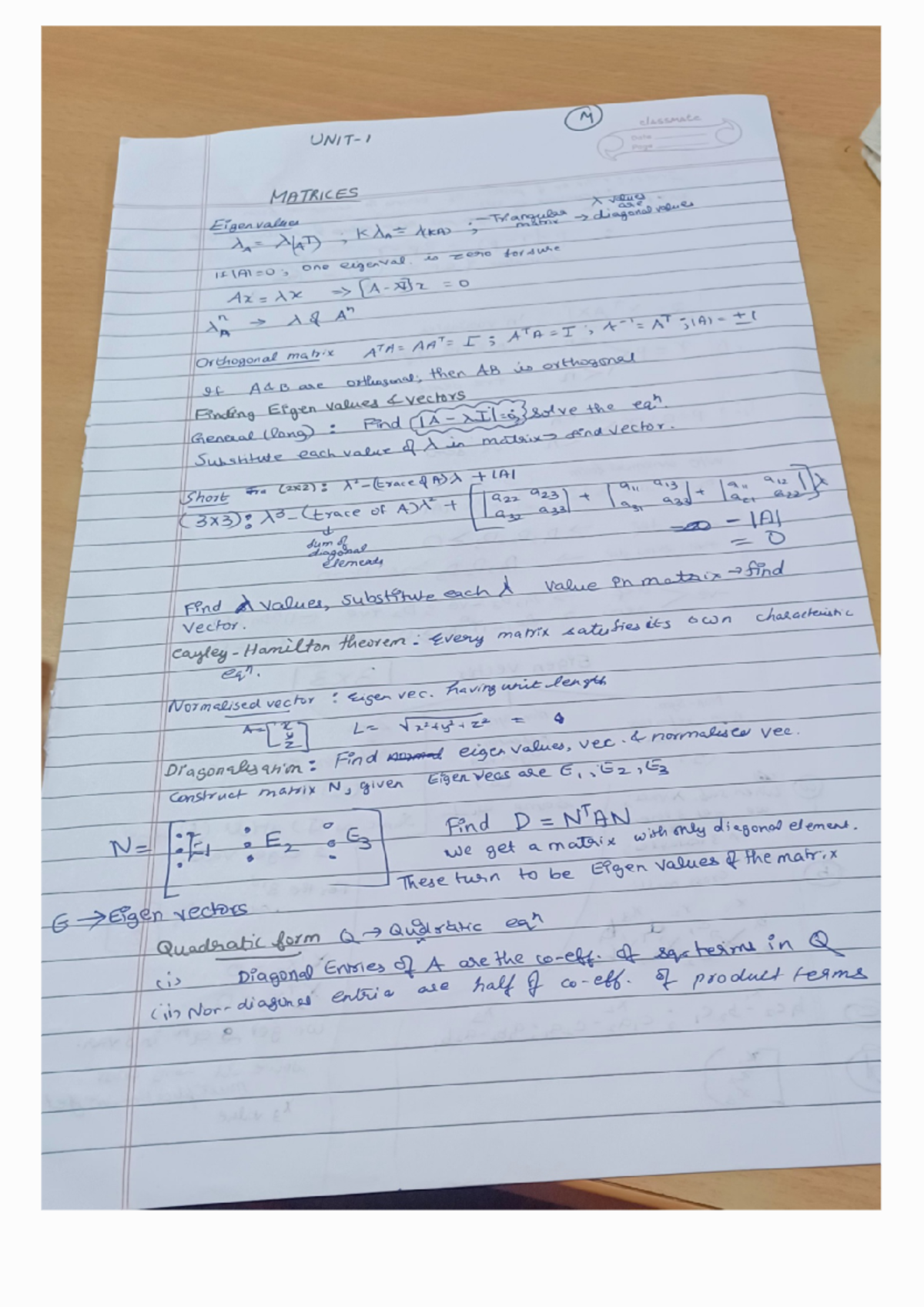 Matrices notes short - , M classmate Date Page MATRICES Eigenvalues ...