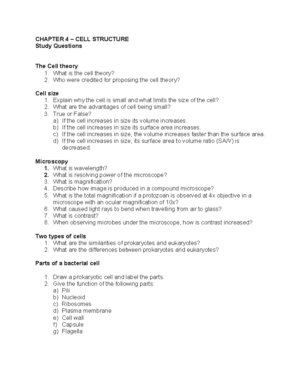 Biology 101: Chapter 4 Cell Structure Study Guide Questions - Studocu