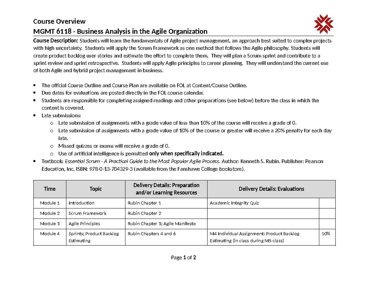 MGMT 6118 - Overview of Agile Project Management Techniques - Studocu