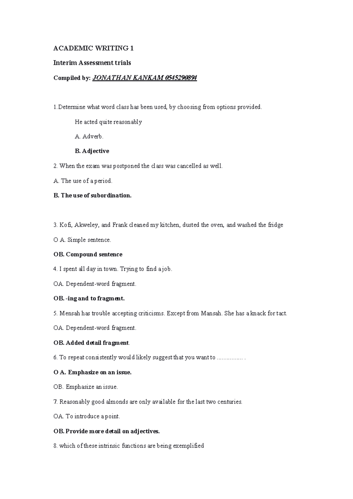 UGRC 110 Interim Assessment Trials - Academic Writing 1 - Studocu