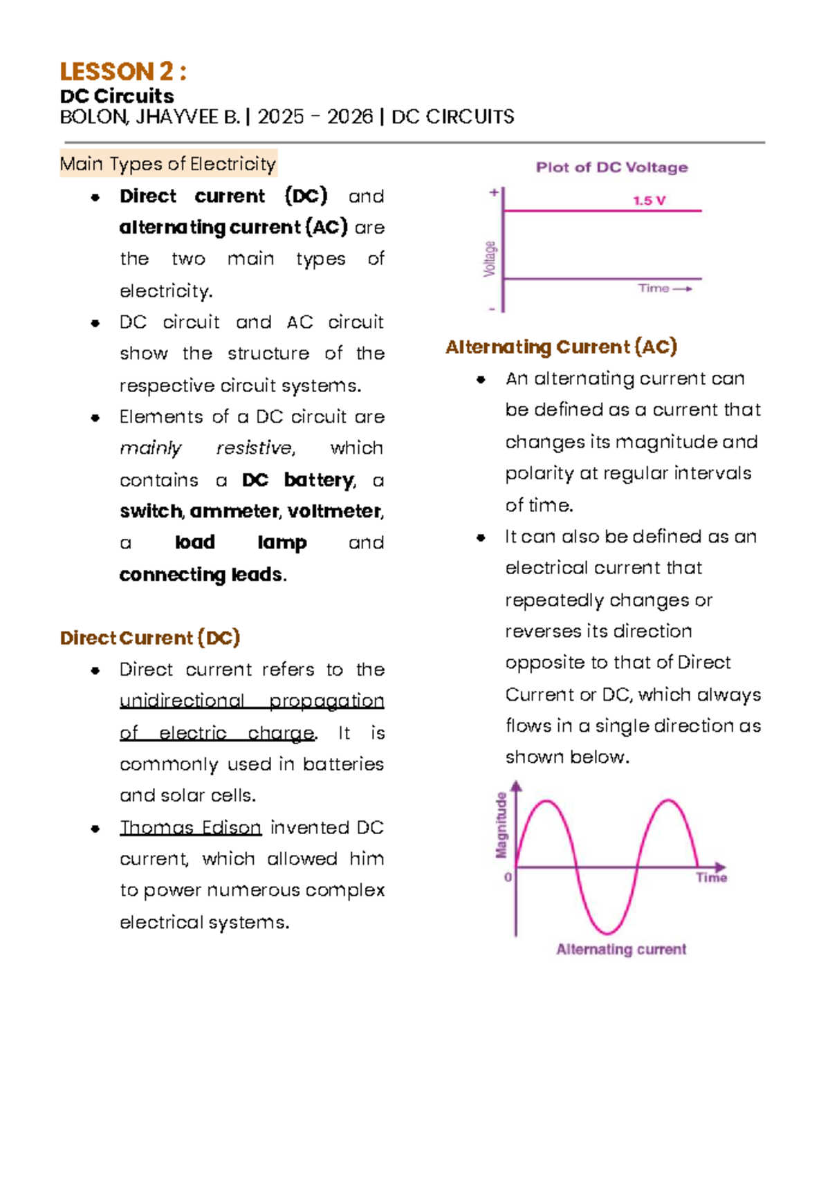 LESSON 2.1: Understanding DC Circuits and Their Components - Studocu