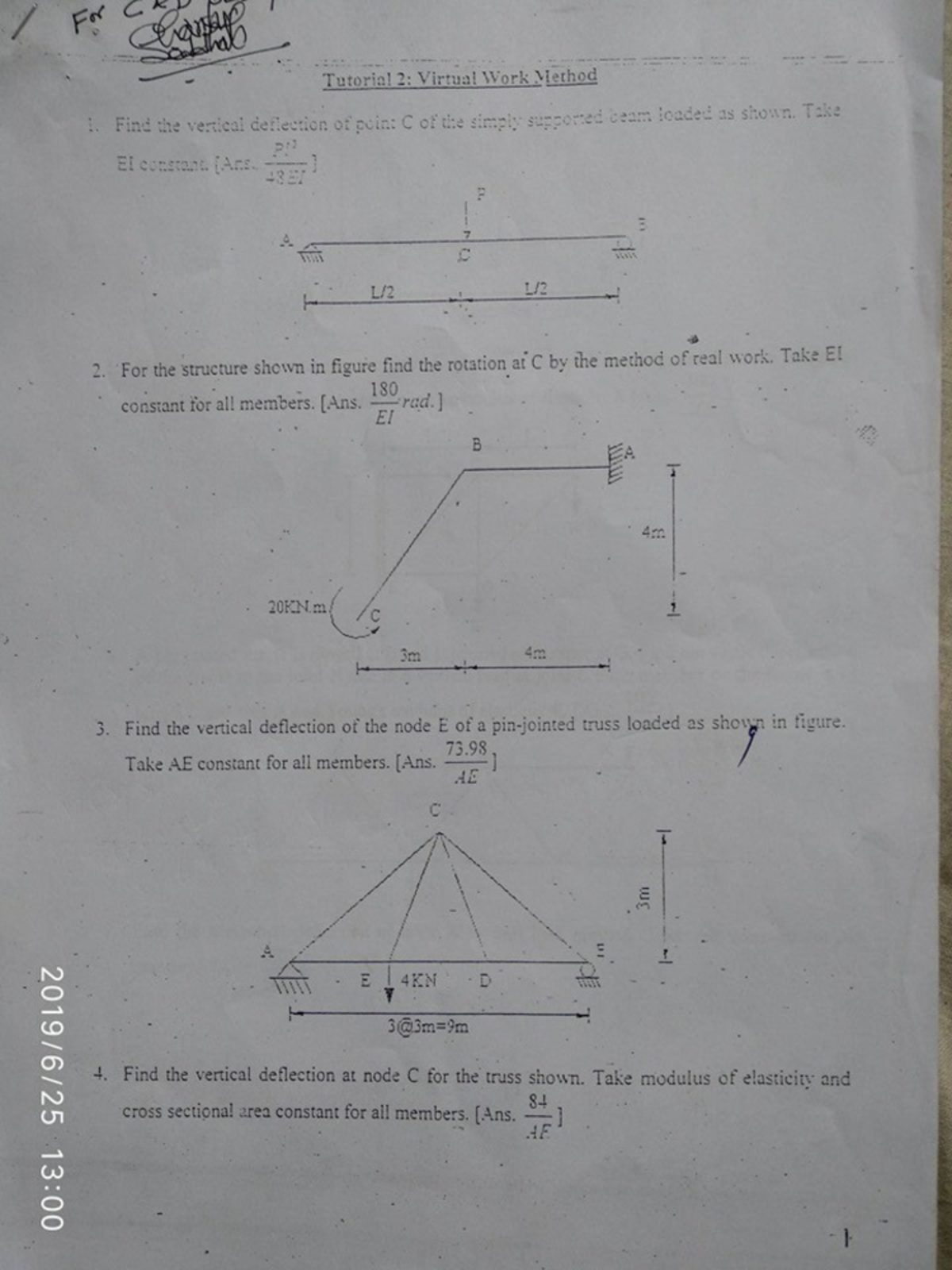 Tos tutorial - For Tutorial 2: Virtual Work Method Find the vertical deflection of point C of ...