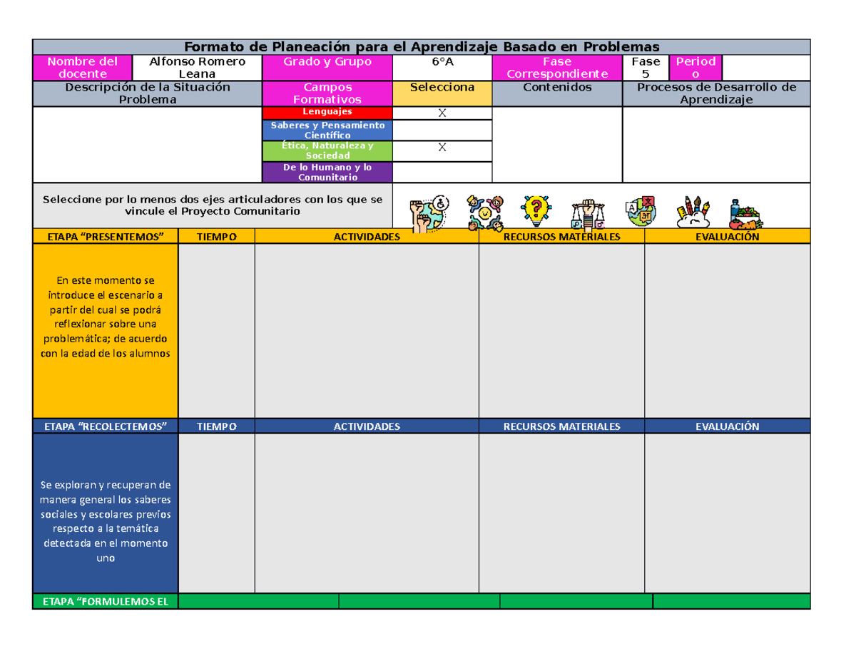 Formato de Planeación Aprendizaje Basado en Problemas - Formato de Planeación para el ...
