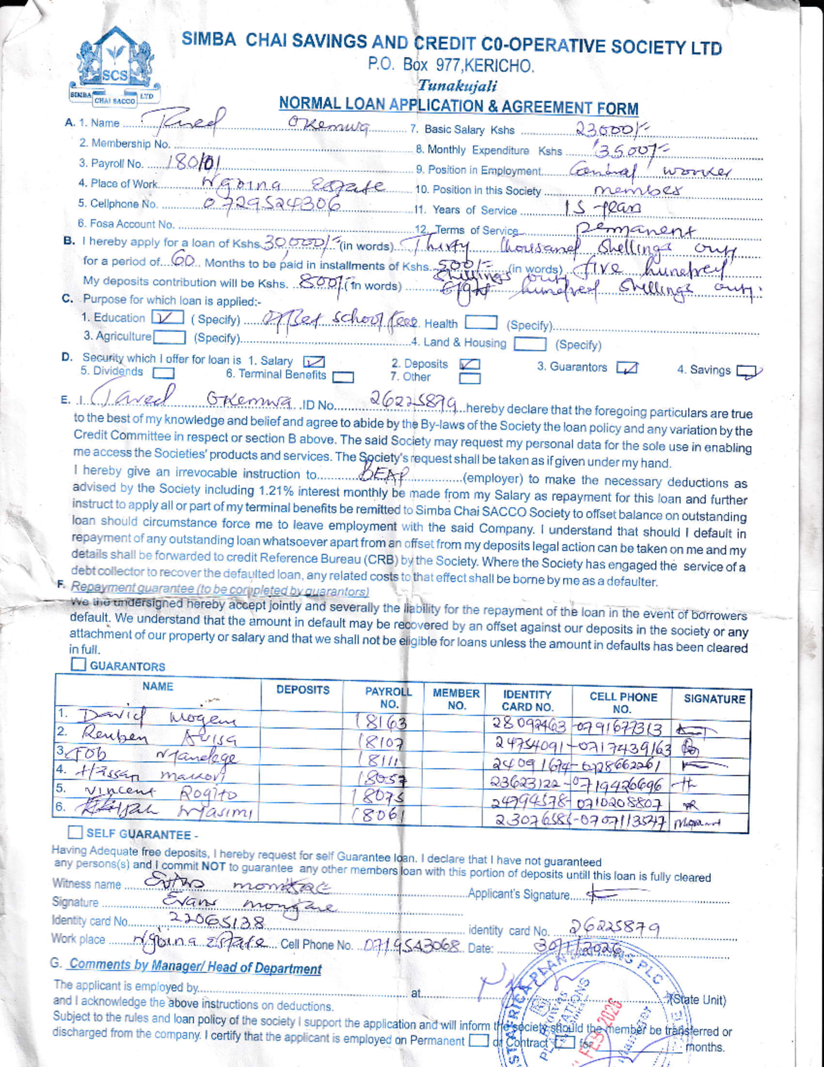 SIMBA CHAI SACCO Normal Loan Application Form - Studocu
