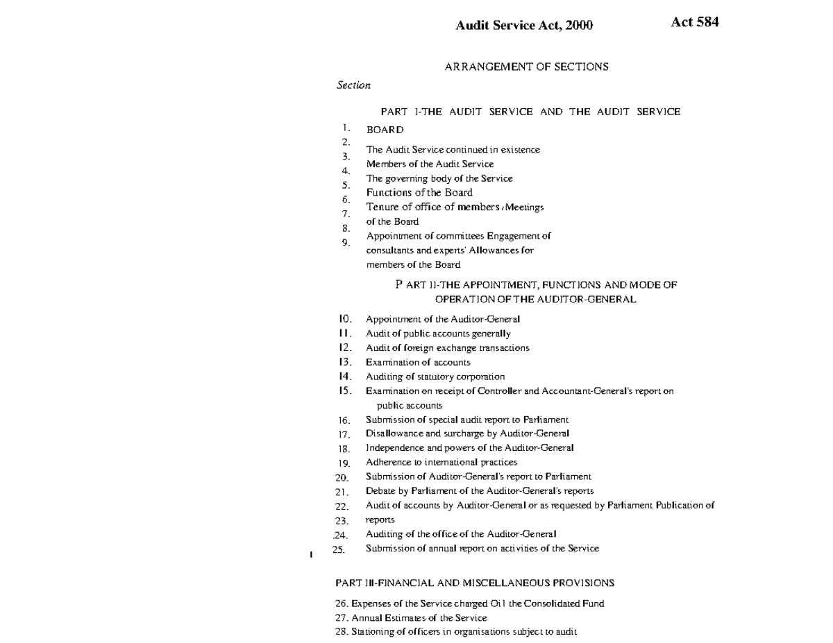 Audit Service Act 2000: Key Provisions and Insights on Act 584 - Studocu