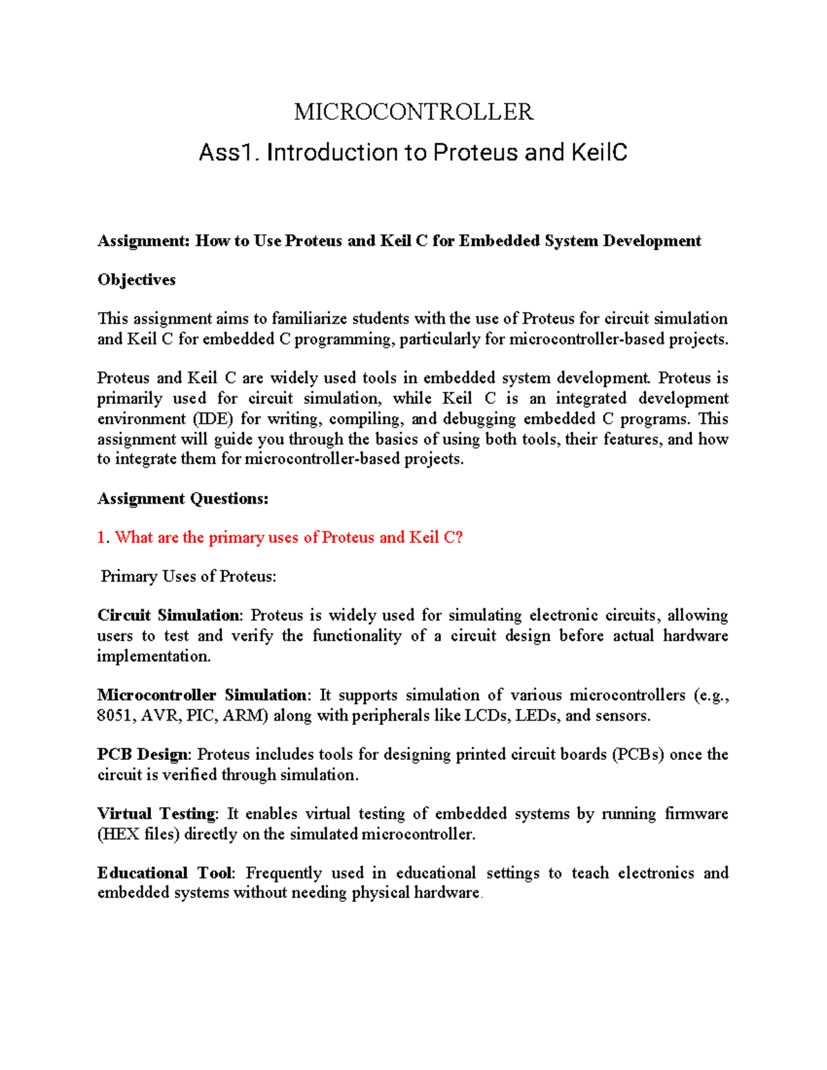 MICROCONTROLLER Ass1: Using Proteus & Keil C for Embedded Systems - Studocu