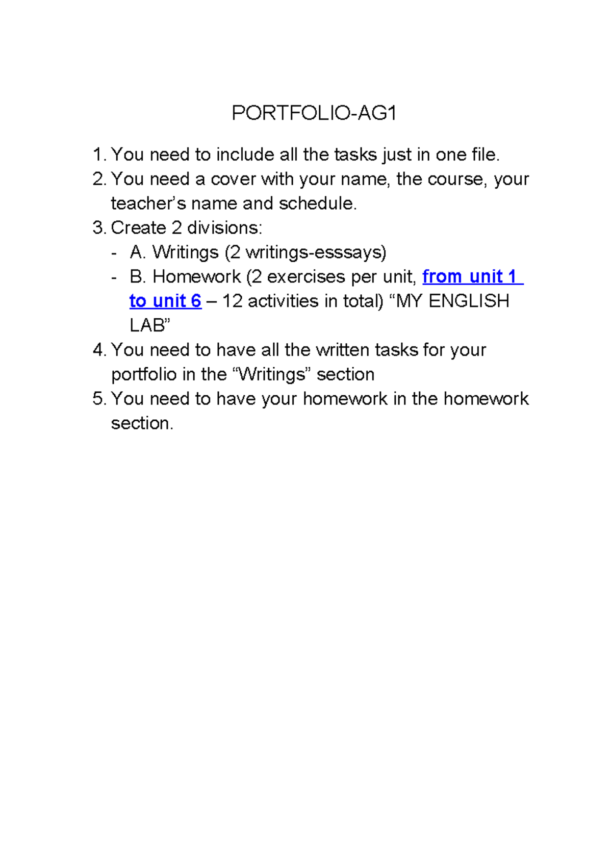 Portfolio Instructions for English Course: Task Organization Guide ...