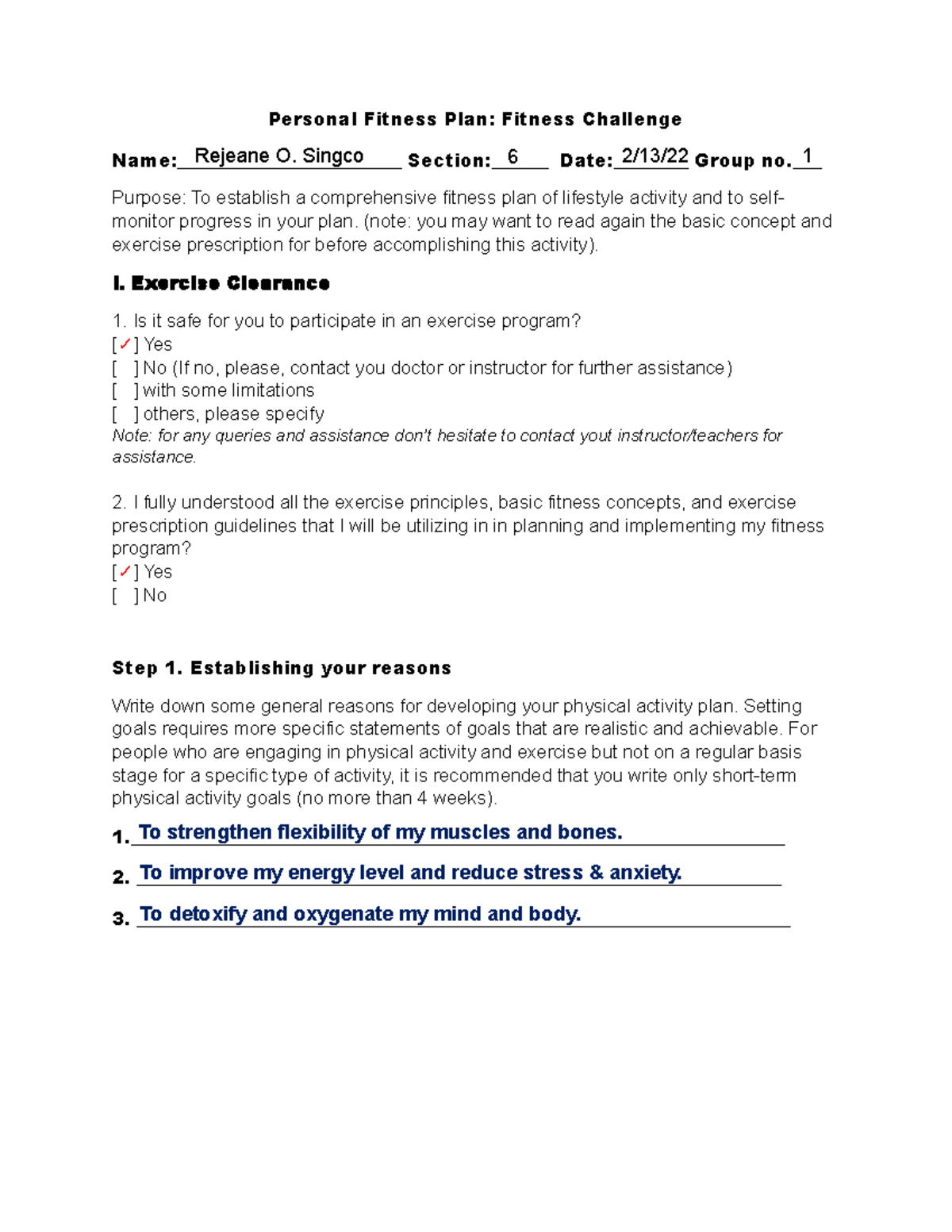 Personal Fitness Plan Template - Personal Fitness Plan: Fitness ...