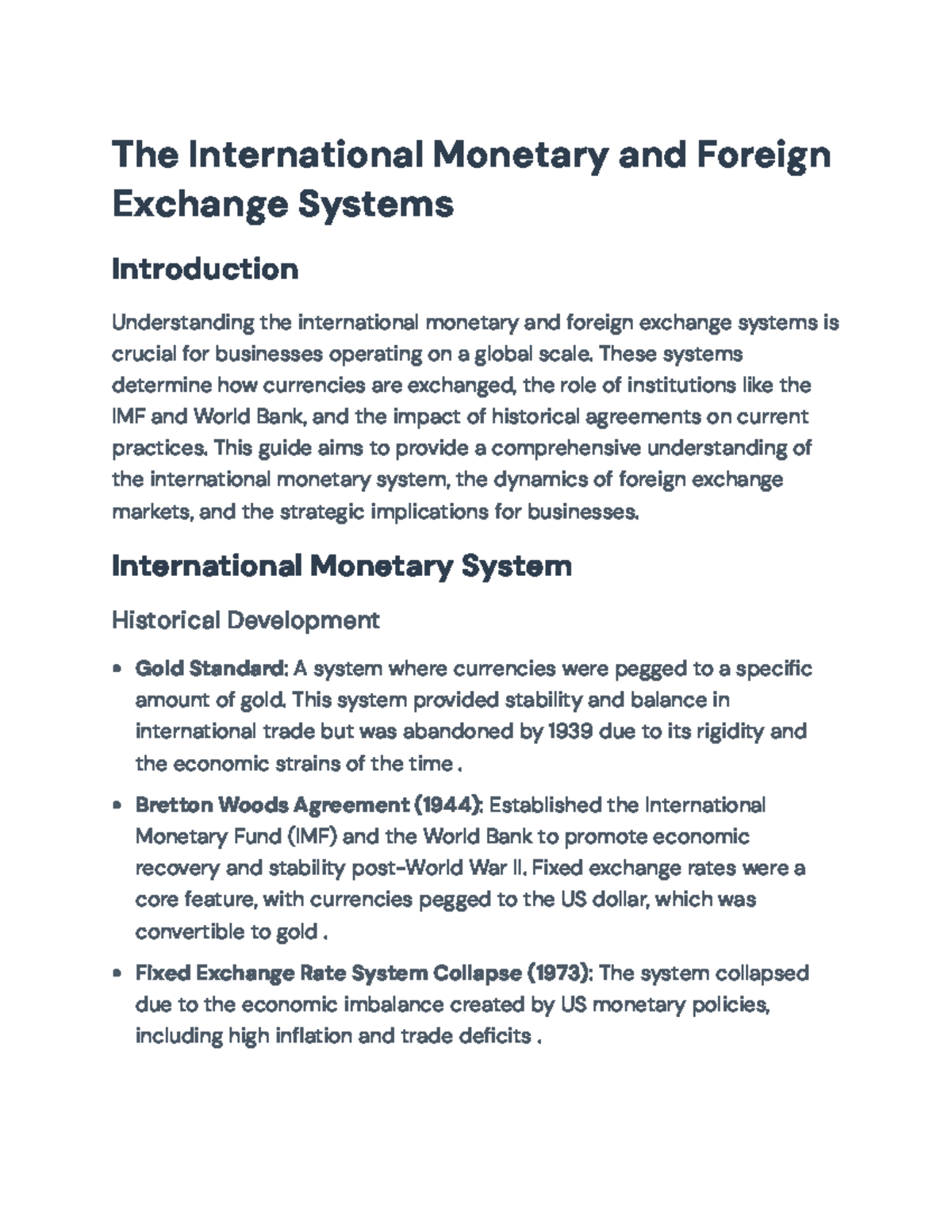 International Monetary and Foreign Exchange Systems Overview - The ...