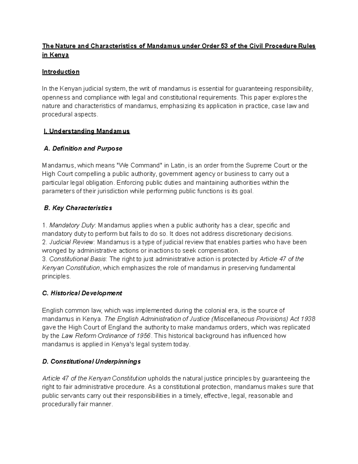 Nature and Characteristics of Mandamus under Order 53 CPR - Studocu