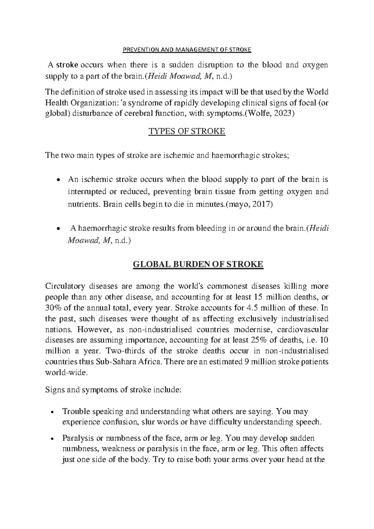 Prevention and Management of Stroke: Key Insights and Strategies - Studocu