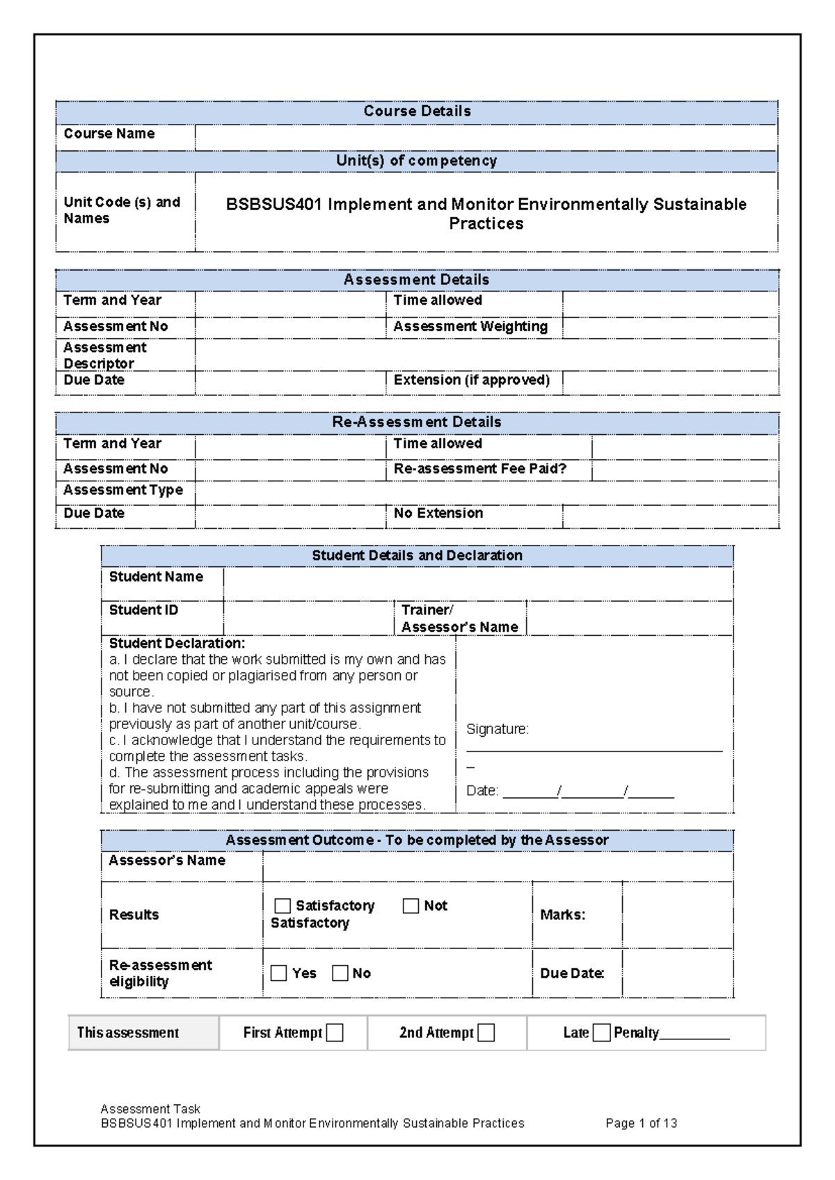 Bsbsus 401 Performance - Course Details Course Name Unit(s) of ...