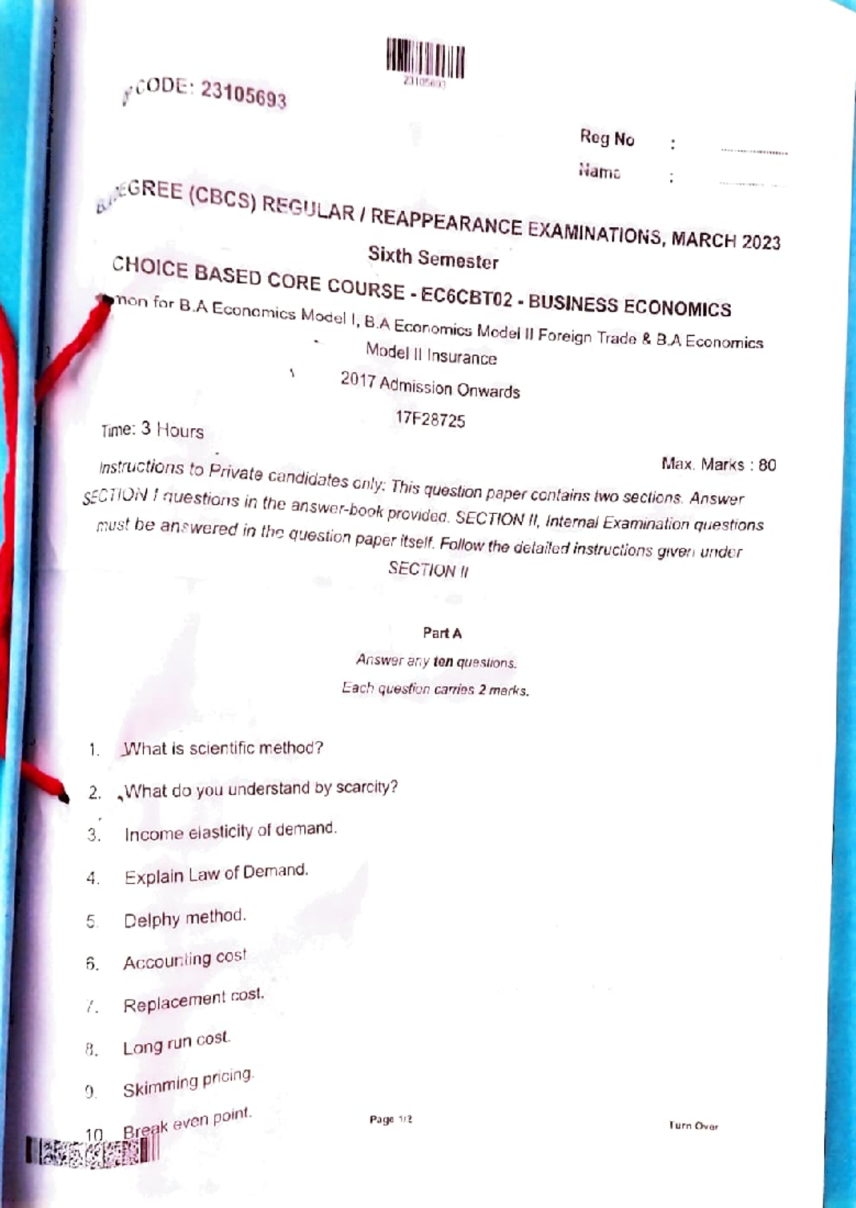 Business economics previous question papers - 1. 3 4 5 6. 7. CODE ...