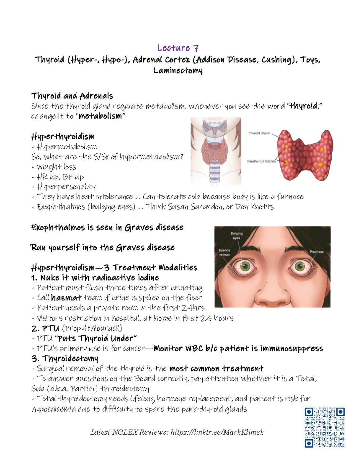 Mark Klimek Lecture 7: Thyroid & Adrenal Cortex (Addison, Cushing ...