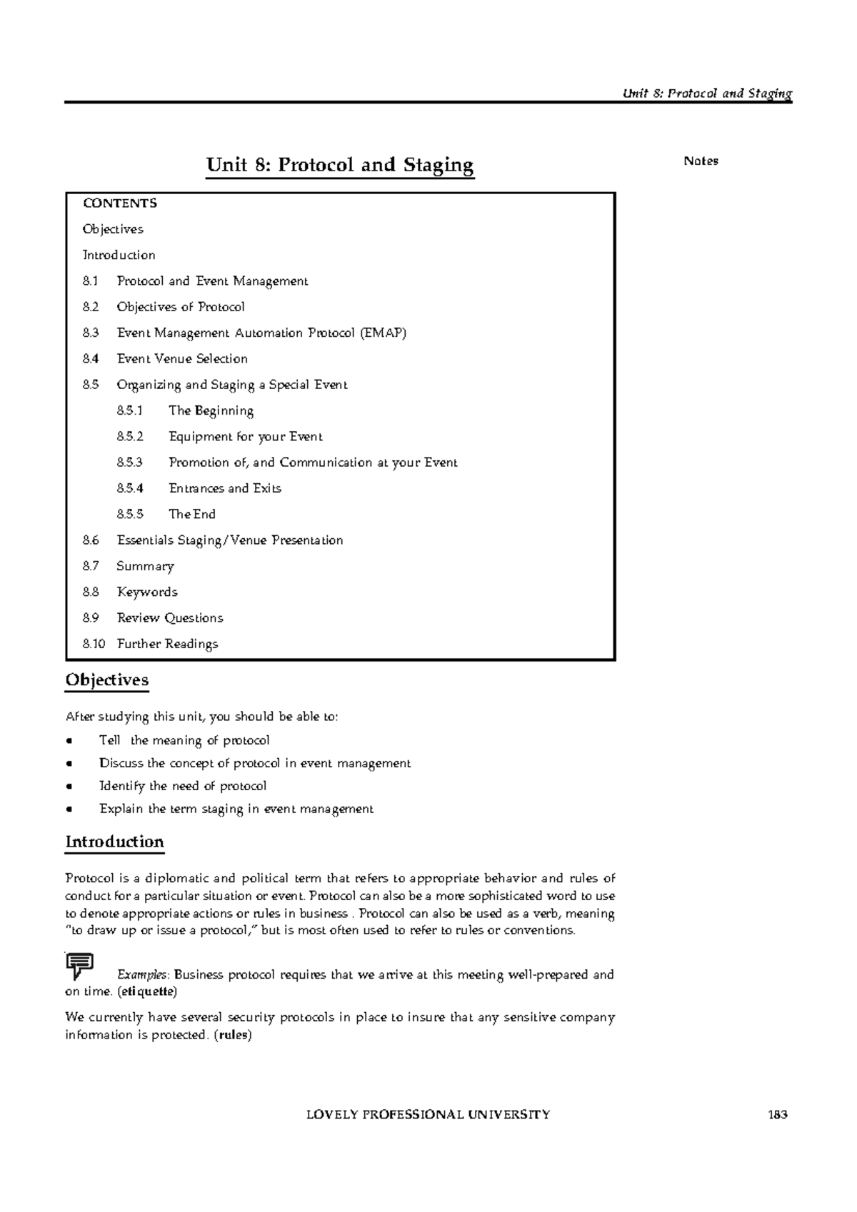 Event Management - UNIT 8: Protocol & Staging Insights - Studocu