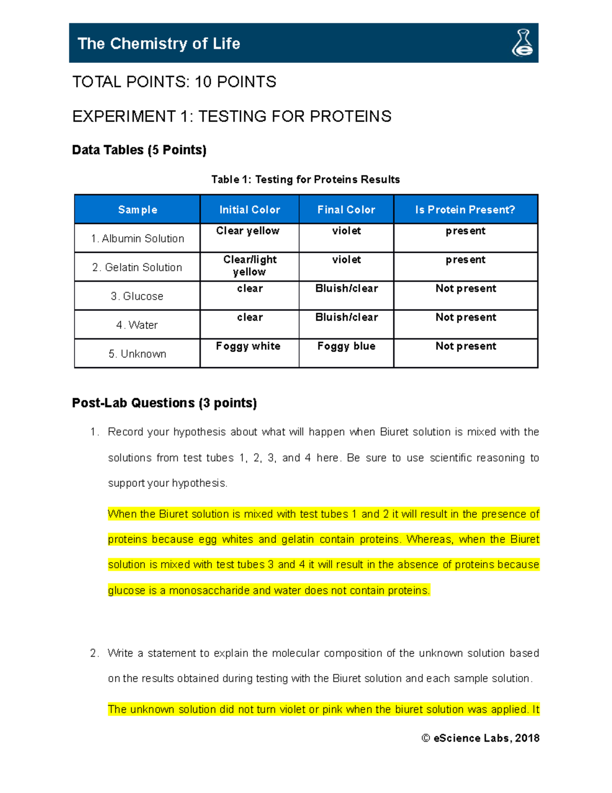 Chemistry of Life Workbook assignment - TOTAL POINTS: 10 POINTS ...