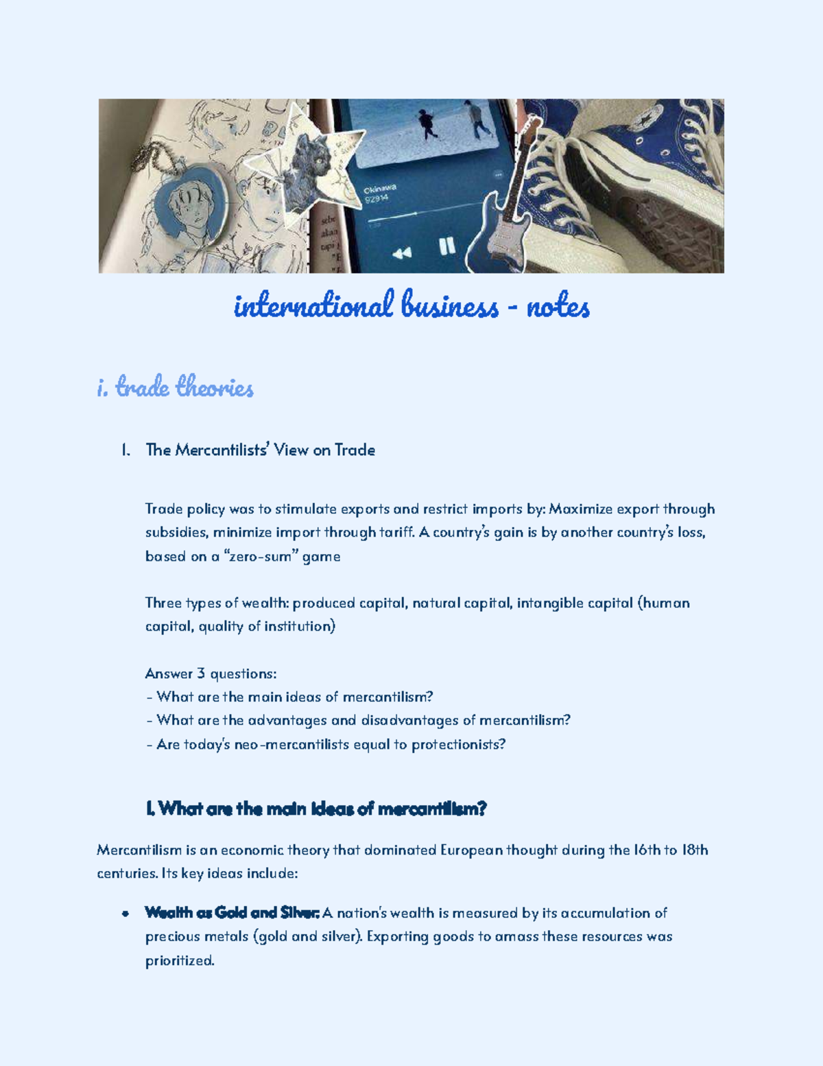 International Business Notes: Trade Theories & Mercantilism Insights ...