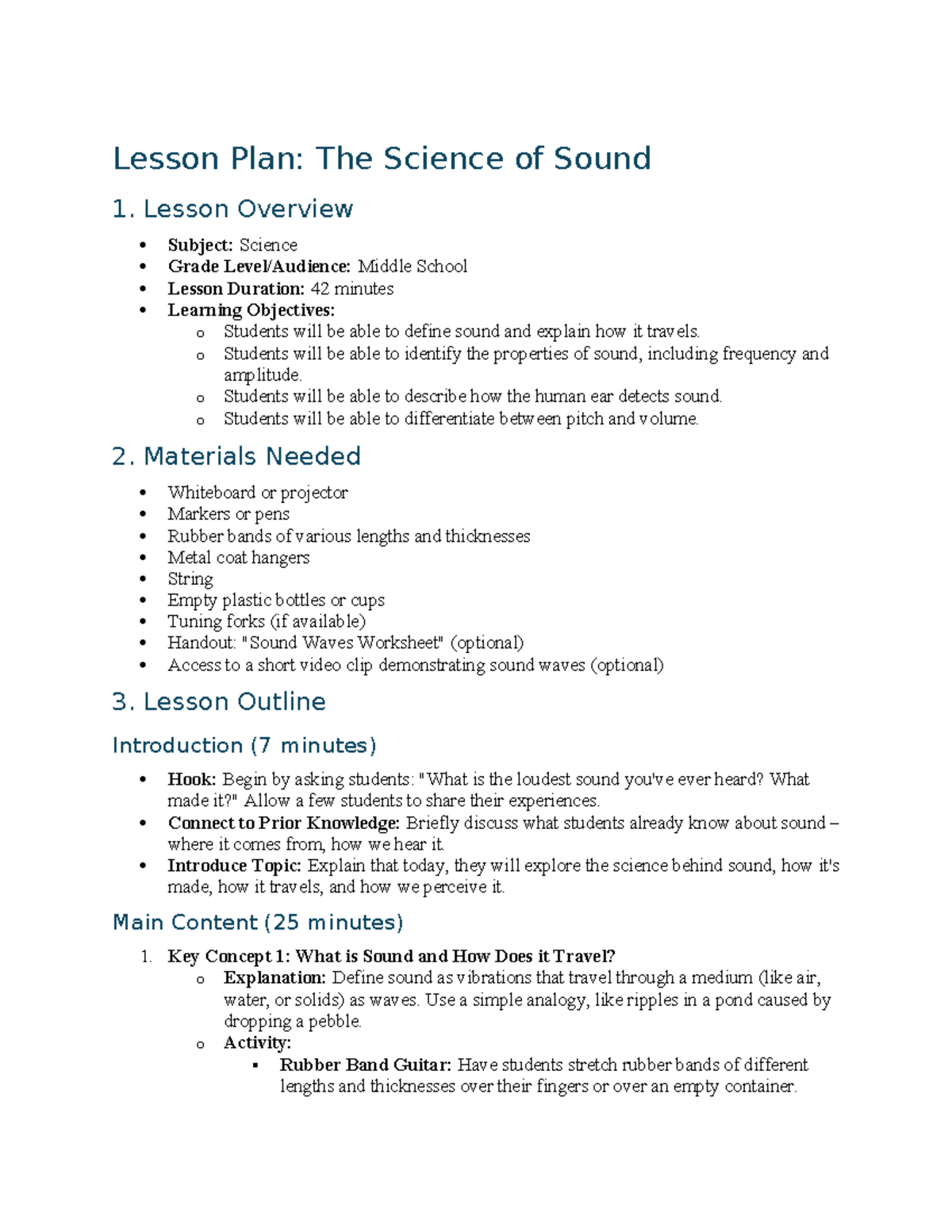 Lesson Plan: The Science of Sound 1 - Grade 5 Overview - Studocu